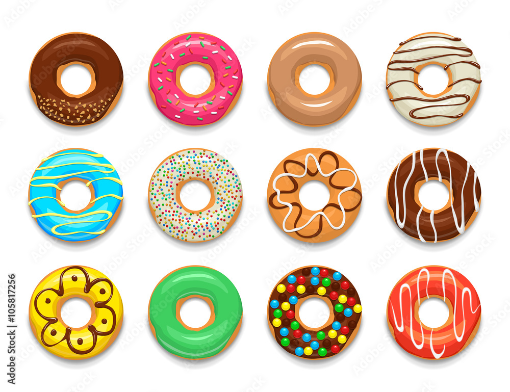 Donuts icons set, cartoon style Stock Vector | Adobe Stock Donuts icons set, cartoon style Stock Vector | Adobe Stock