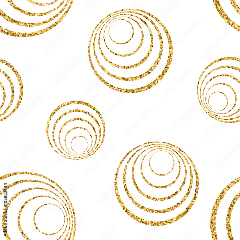 Gold concentric circle seamless pattern Golden glitter on white ...