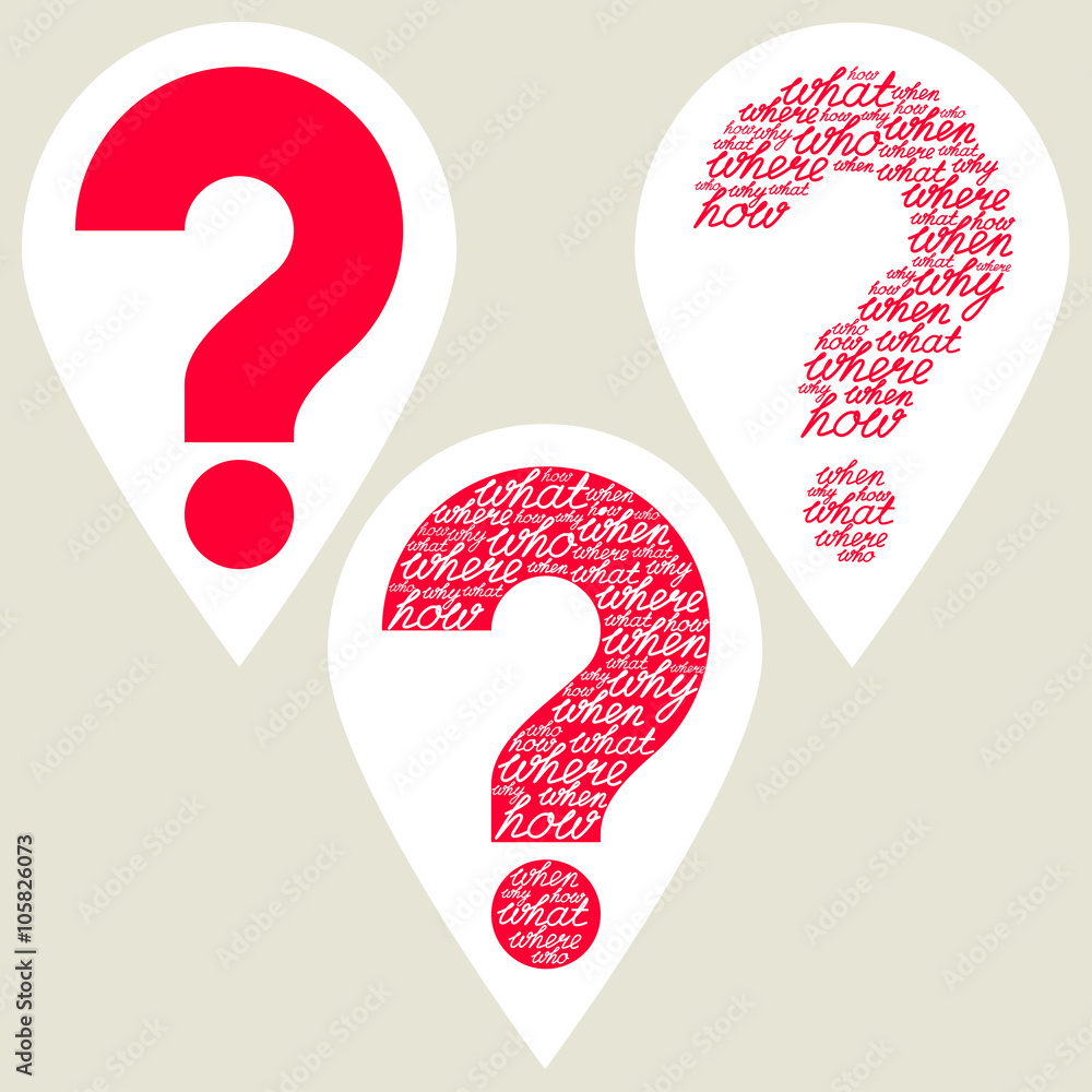 Question marks set. Hand drawn question mark made of question words ...