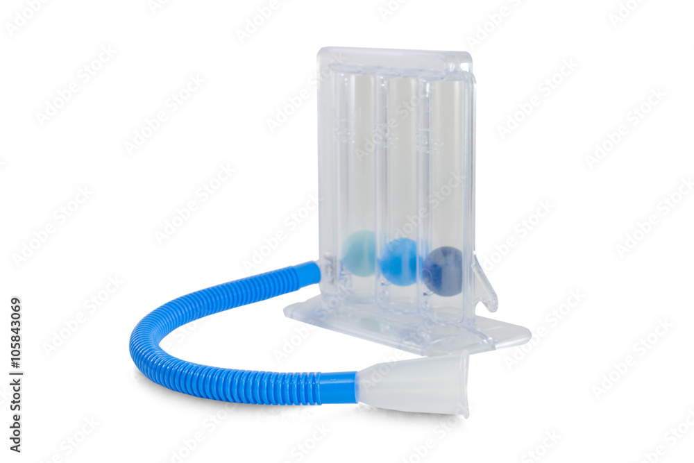 Triflow incentive spirometer for inhalation exercise.isolated on white ...