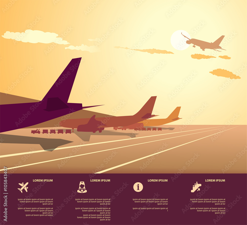 Airplanes at airport during boarding operations. Travel and ...