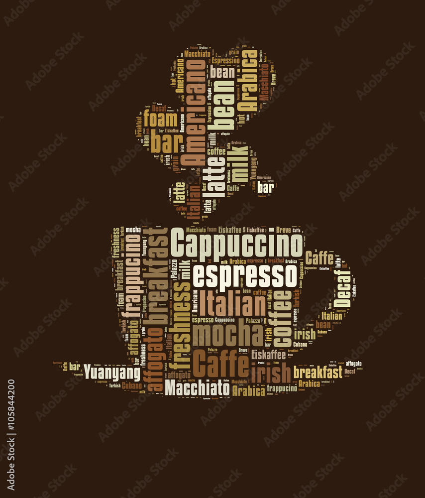 Coffee word cloud, words related to coffee in shape of coffee mug Stock ...