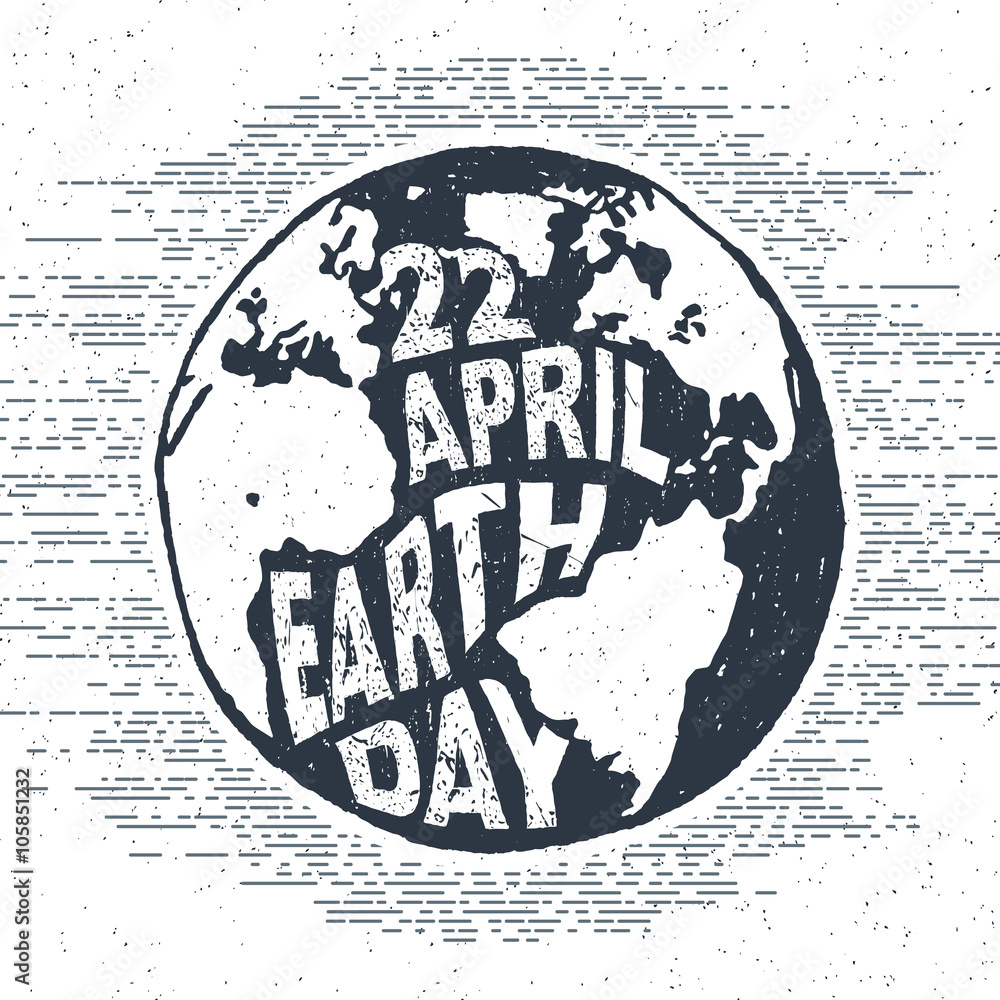 Hand drawn textured vintage label, retro badge with globe vector ...