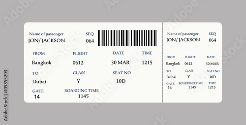 Vector Image Of Airline Boarding Pass Ticket With Qr2 Code Stock