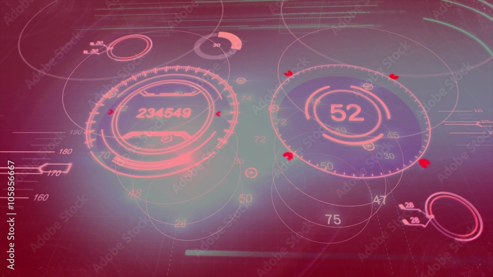 3D abstract motion radar or sensor interface screen with numbers, scale ...