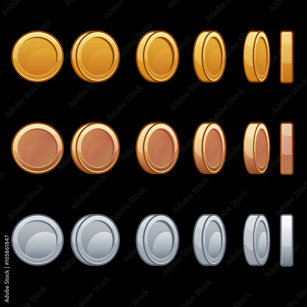 Cartoon Rotation animation coin turns around Stock Vector | Adobe Stock