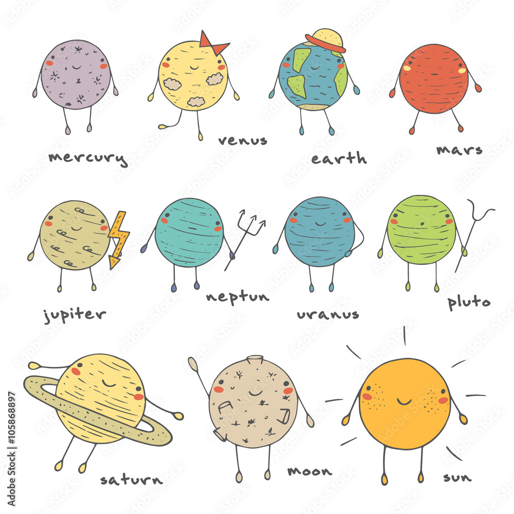 Cute hand drawn doodle planet set Stock Vector | Adobe Stock