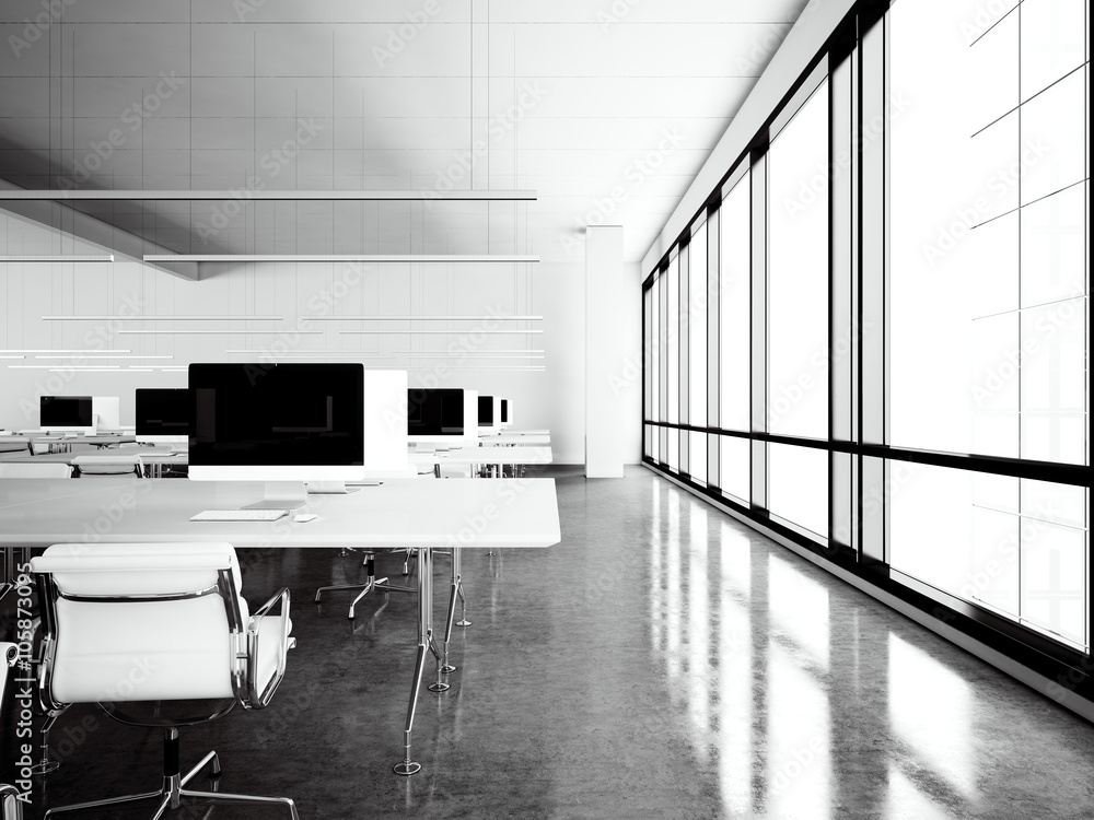 Photo of modern workspace loft with panoramic windows.Generic design ...