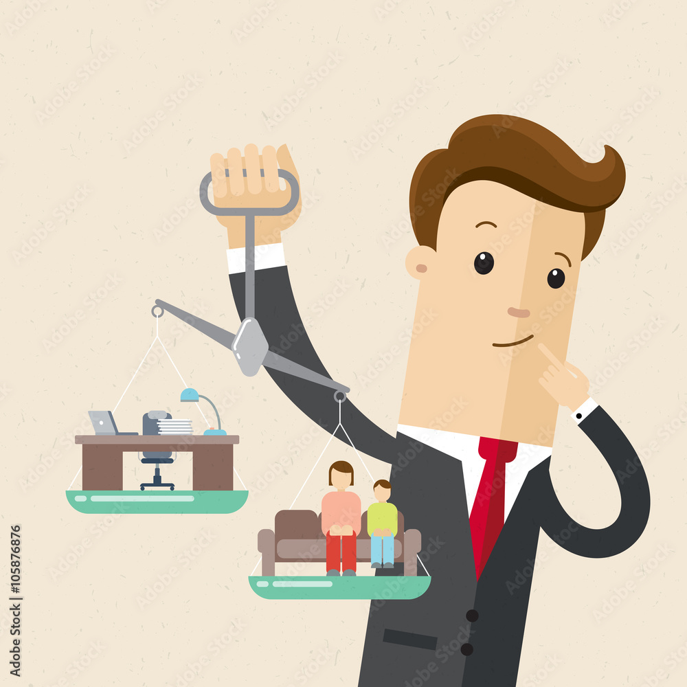 Manager or employee holds in his hands a scales. Career and family are ...