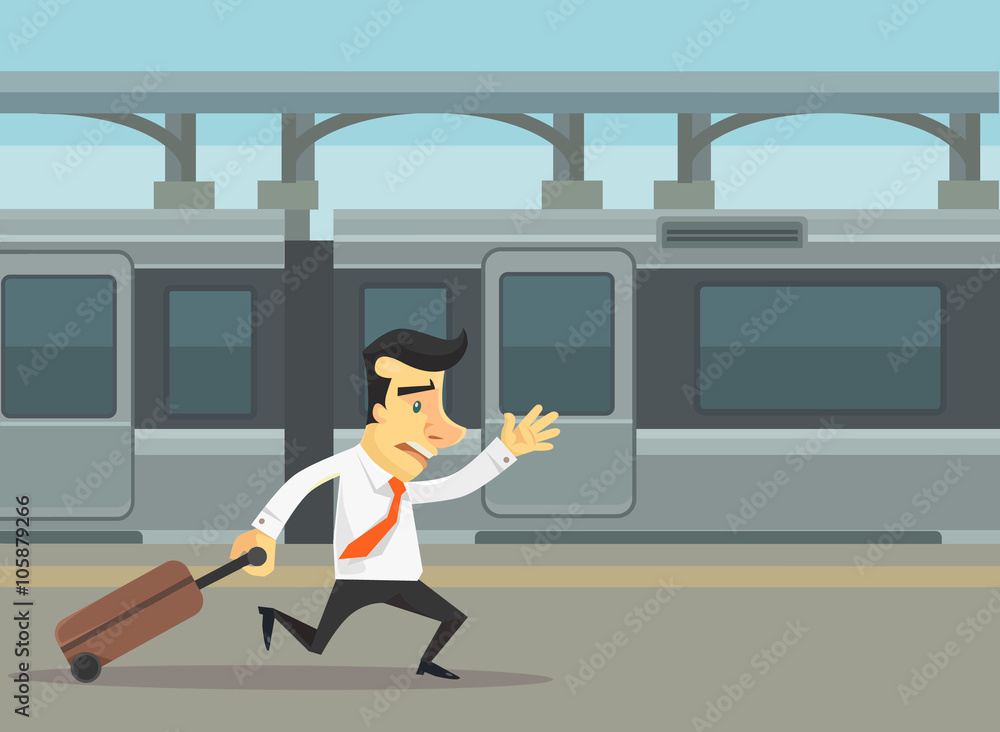 Businessmen running and missed train. Vector flat cartoon illustration ...