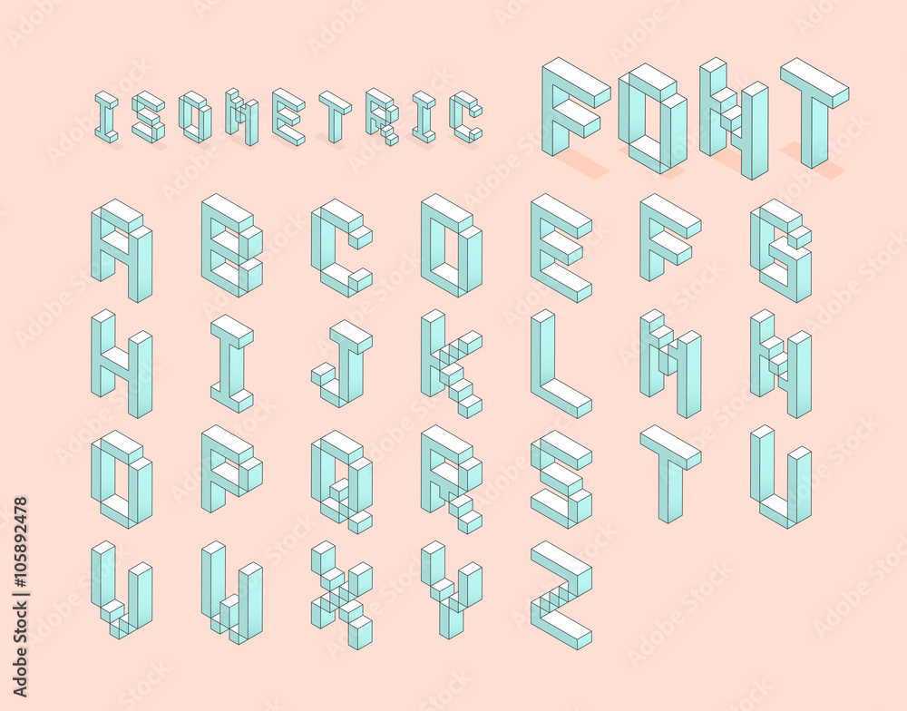 Isometric font set. digital pixel isometric font set. vector sto Stock ...