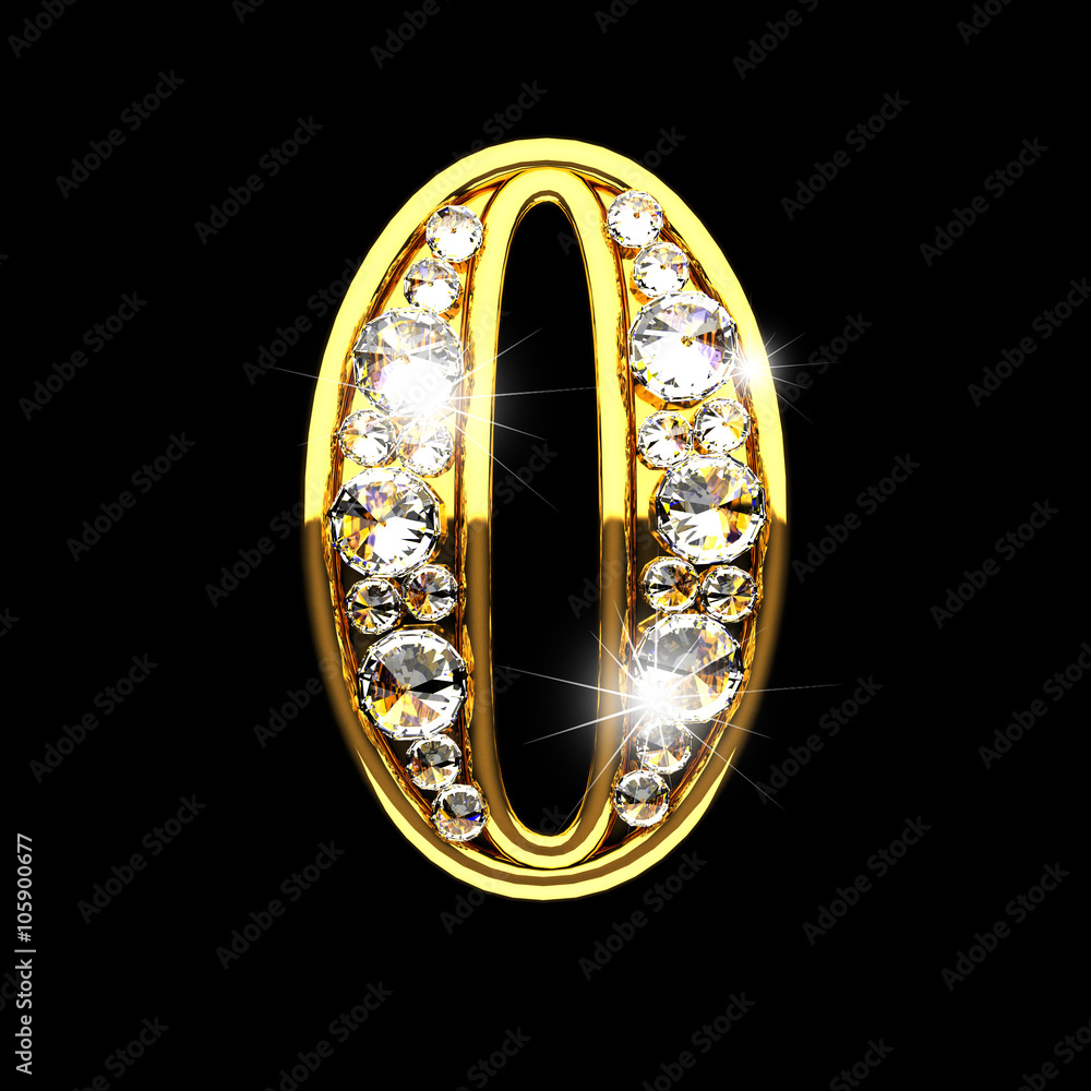 0 isolated golden letters with diamonds on black Stock Illustration ...