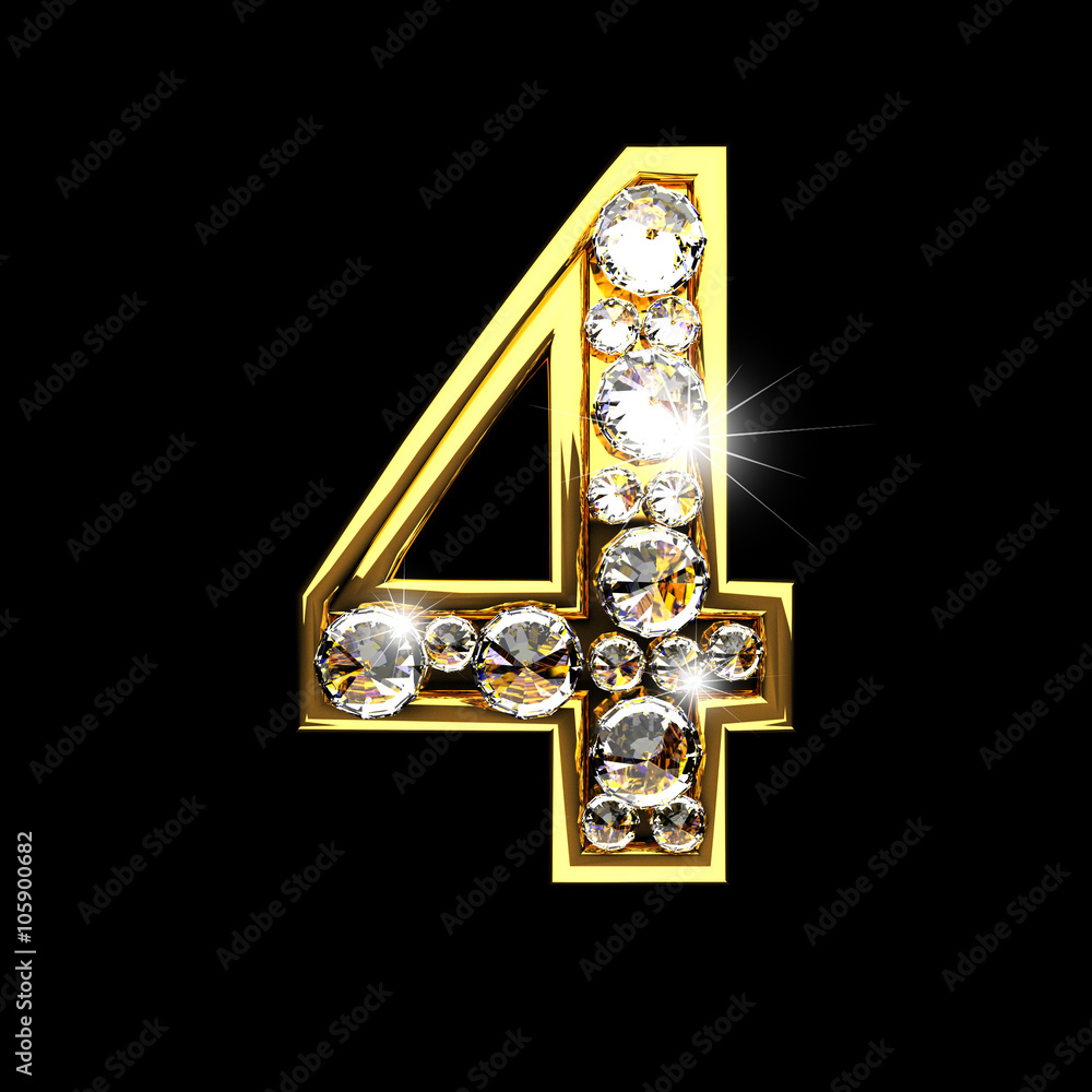 4 isolated golden letters with diamonds on black Stock Illustration ...