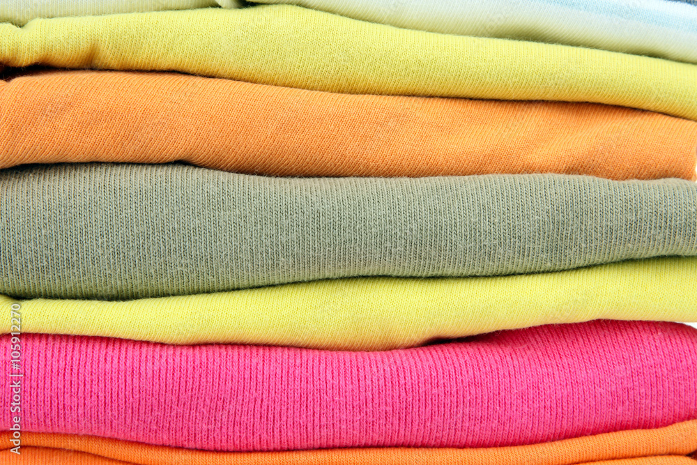 clothes neatly folded and lying on top of each other close up Stock ...