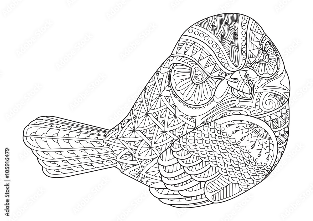 Drawing zentangle bird for coloring page, shirt design effect, l Stock ...
