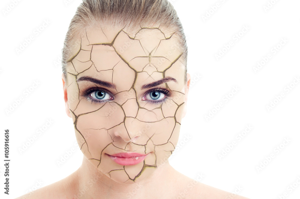 Close-up of woman cracked and damaged face Stock-Foto | Adobe Stock