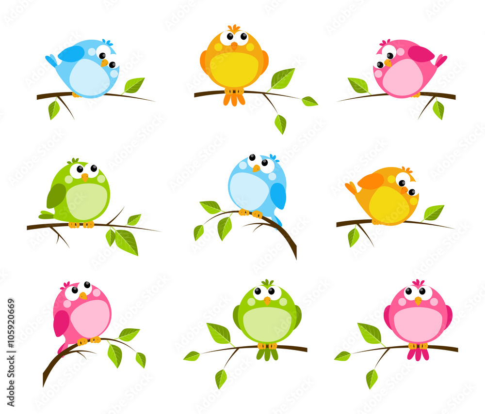 Set of cute color birds Stock Vector | Adobe Stock