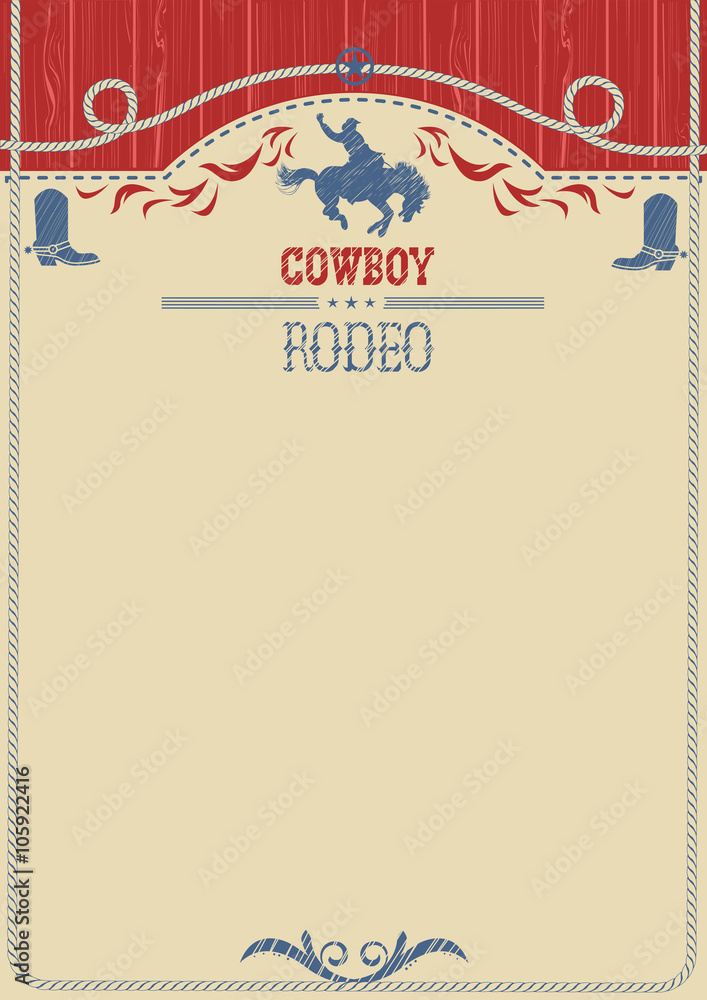 American cowboy rodeo poster.Vector western paper background for Stock ...
