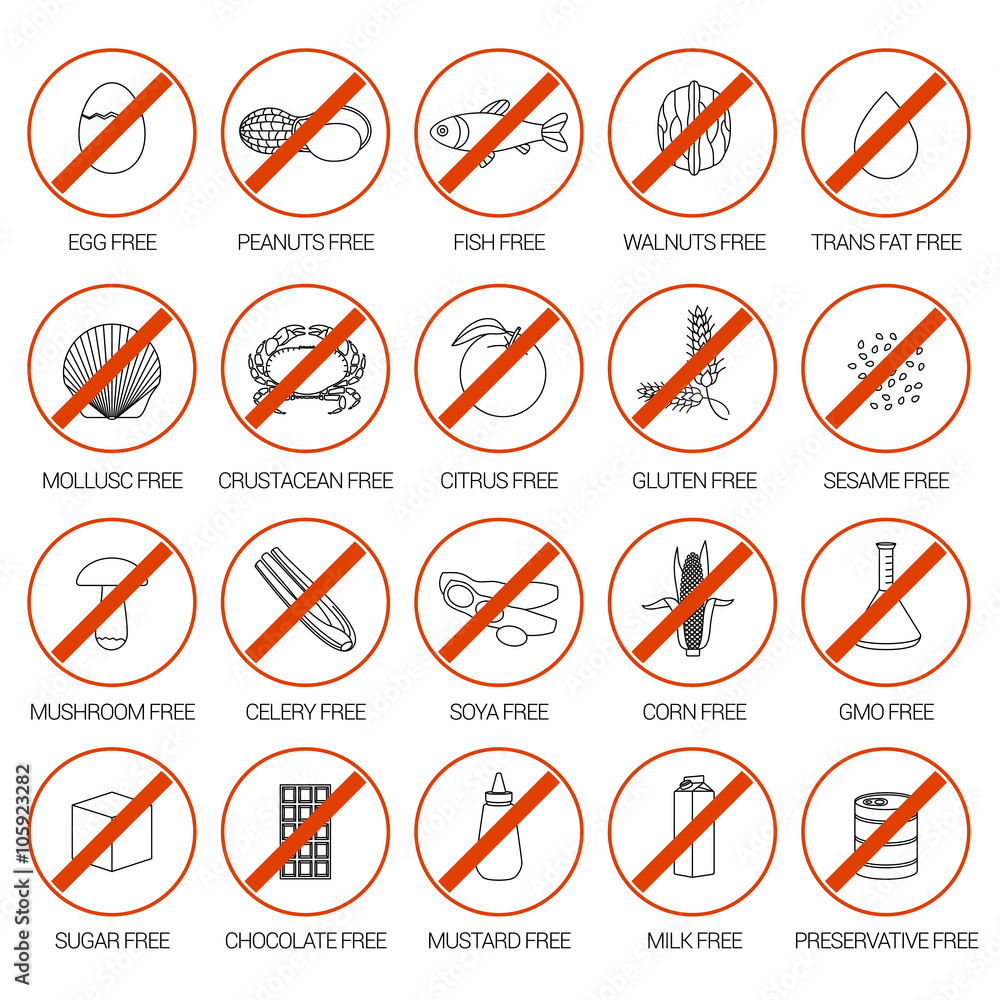 Vector set of warning labels for food allergens Stock Vector | Adobe Stock