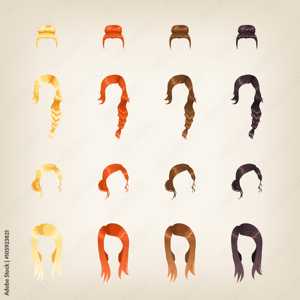 Set of female hair Stock Vector | Adobe Stock