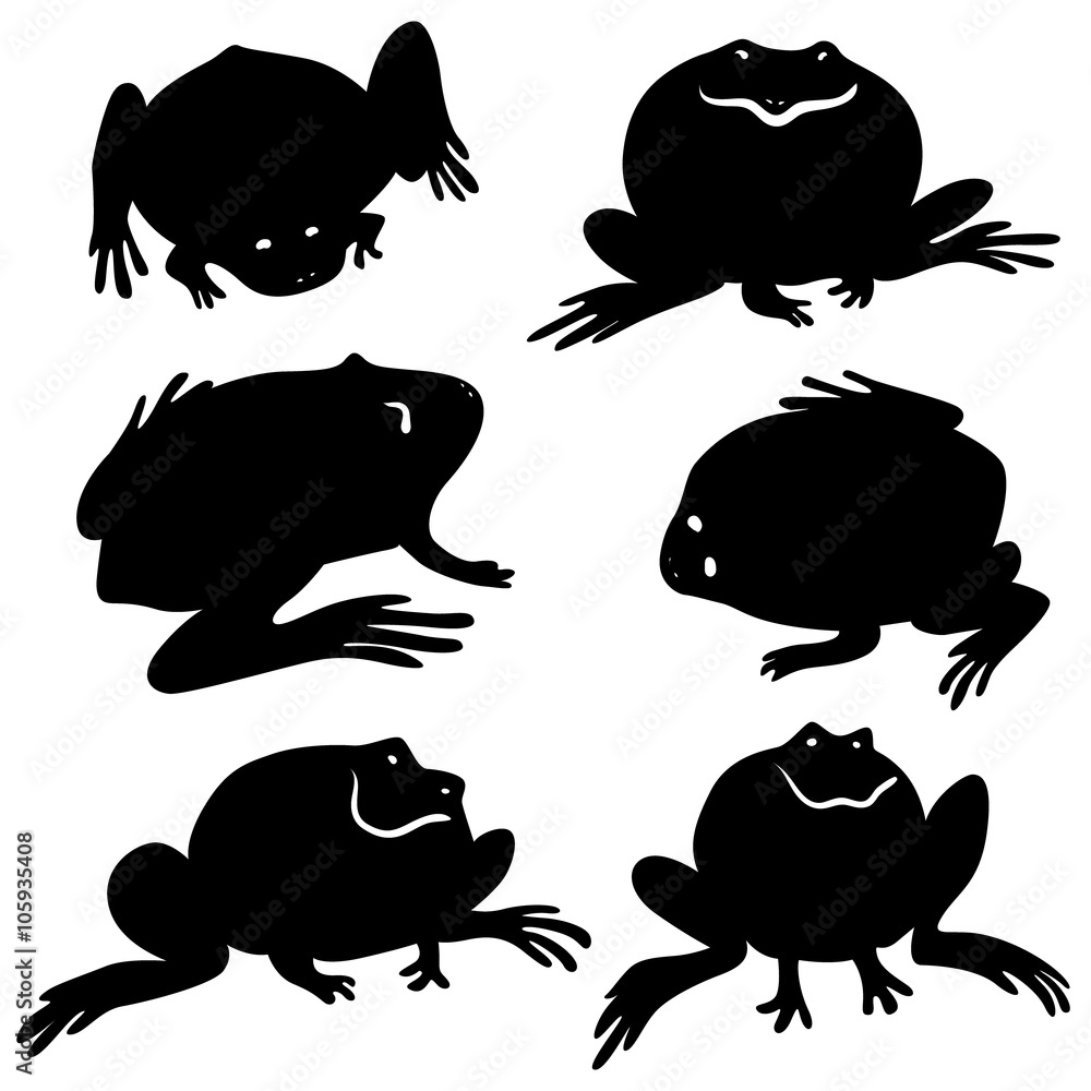 Vector cartoon frogs black silhouettes Stock Vector | Adobe Stock
