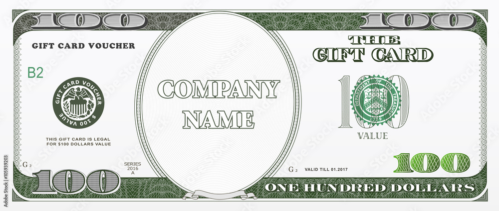 Gift card design as hundred dollars bill Stock Vector | Adobe Stock