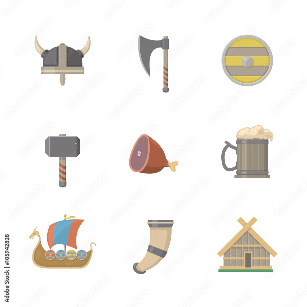 A Viking Warrior vector illustration Icon Set. Icons depicting the old ...