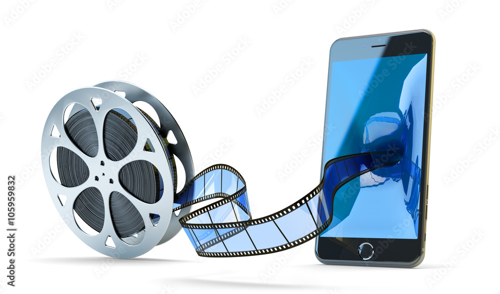 Online mobile video concept, movie and multimedia content storage, blue ...