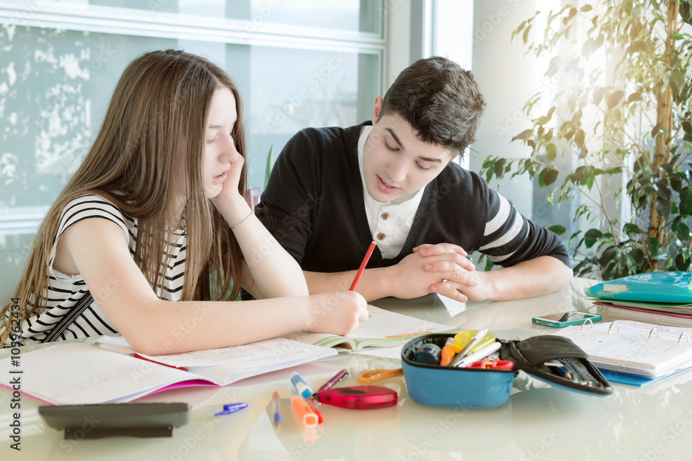 Brother helps her sister to do their homework Stock Photo | Adobe Stock