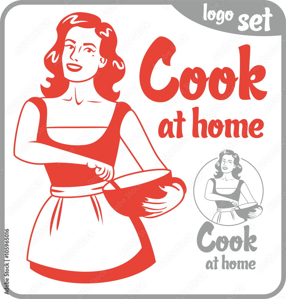 cook at home pin-up girl in apron logo set Stock Vector | Adobe Stock