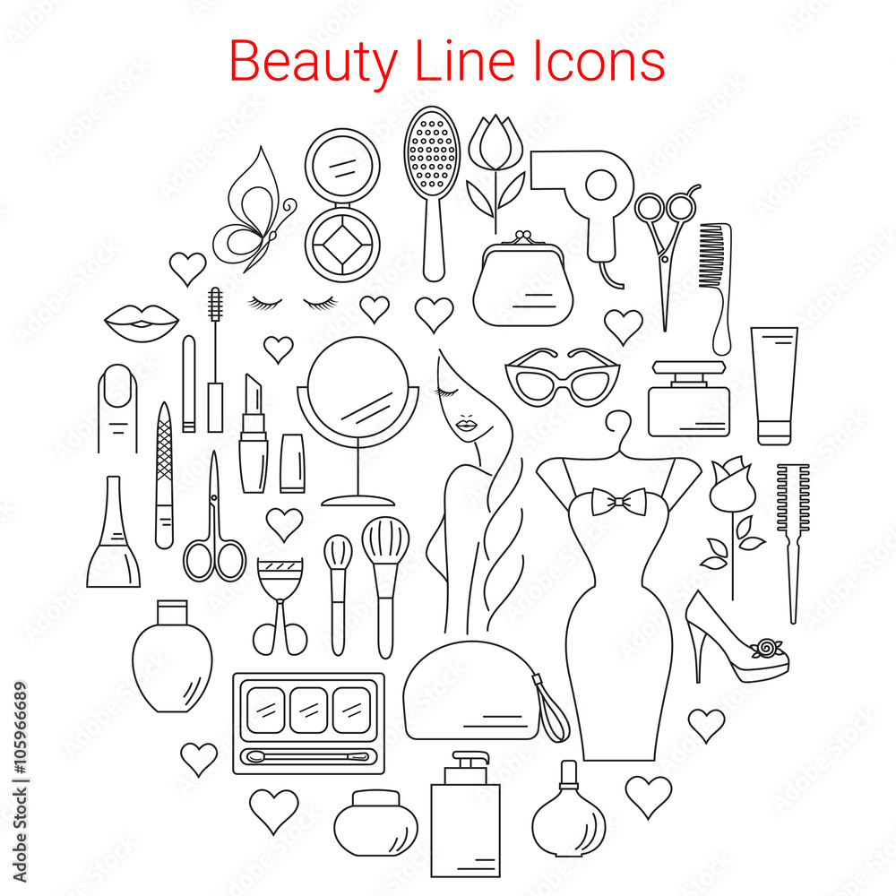 Beauty, Cosmetic and Makeup Vector Line Icons Set Circular Shaped ...