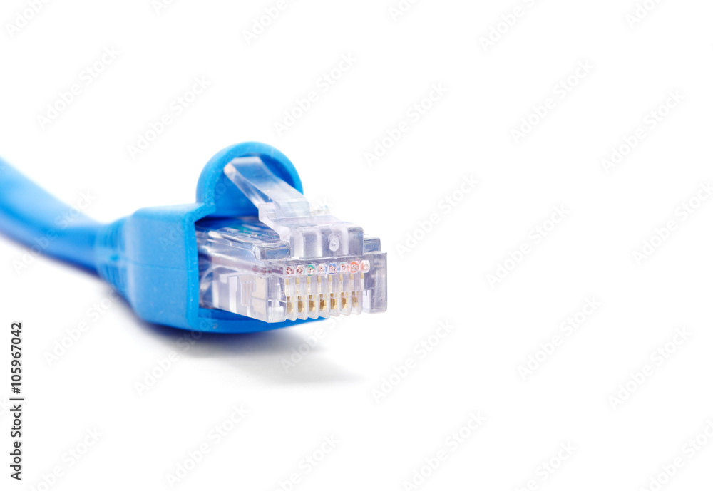 Lan cable and connector on white background Stock Photo | Adobe Stock