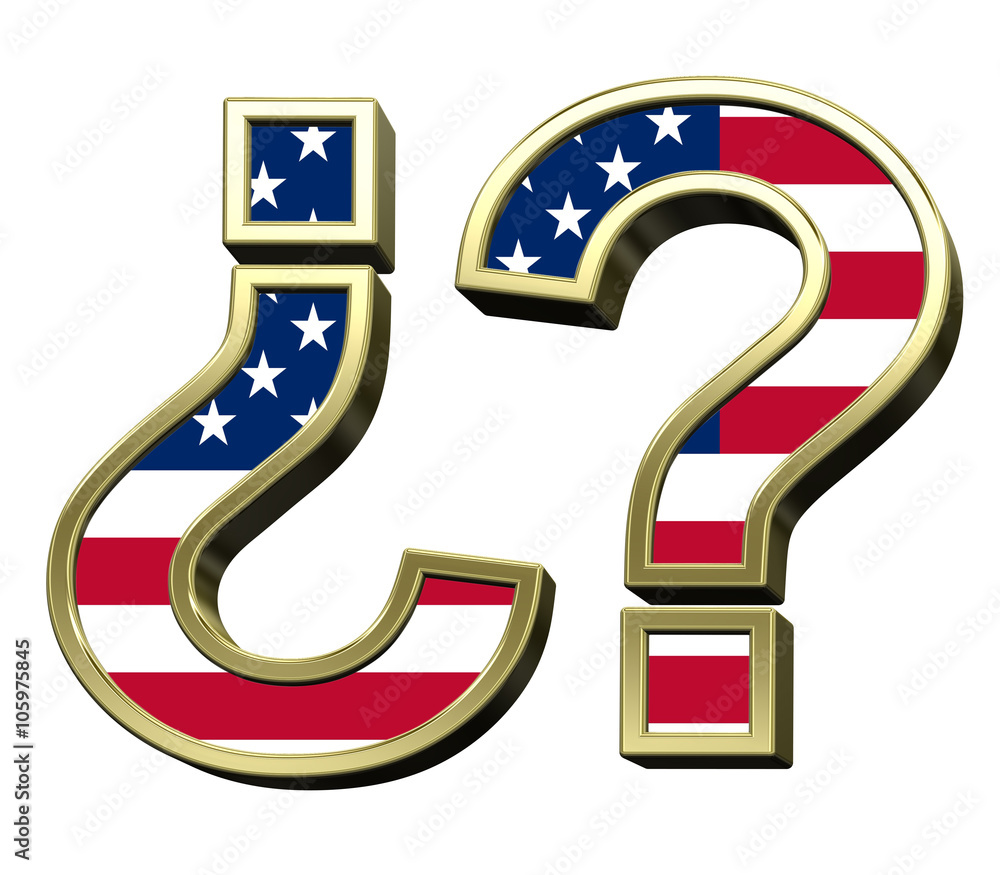 Question mark from american flag alphabet set isolated over white ...