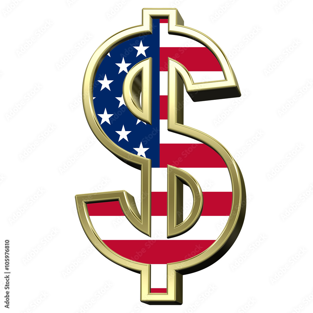 Dollar sign from american flag alphabet set isolated over white ...