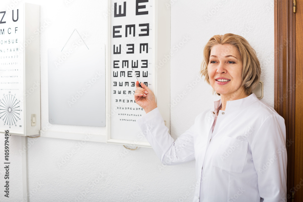 Optician showing symbols of Snellen chart Stock Photo | Adobe Stock
