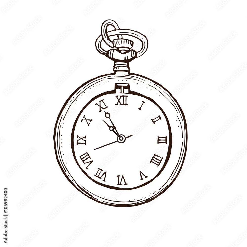 Open Pocket Watch In Vintage Style. Hand drawn ink sketch vector ...