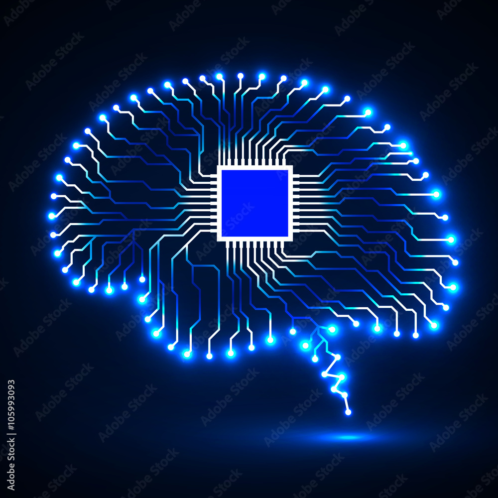 Neon brain. Cpu. Circuit board. Abstract technology background Stock ...