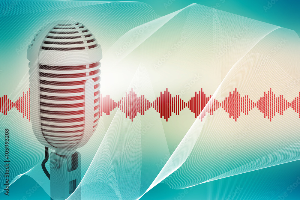 Microphone and sound waves on abstract blue background Stock ...