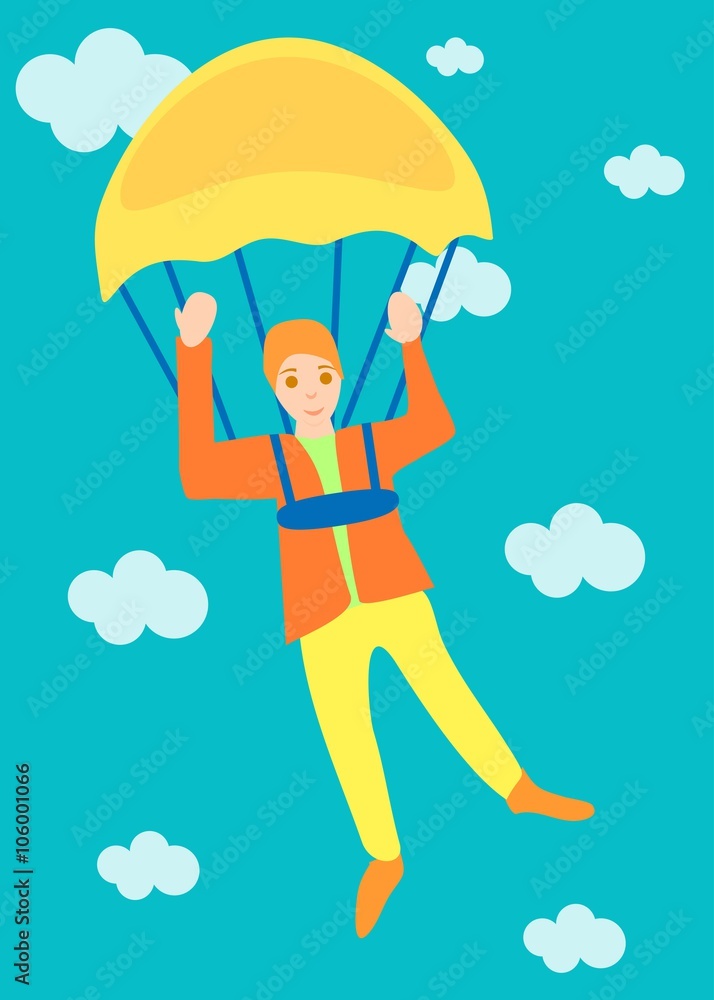 Cartoon man flies to parachute in the sky . Vector illustration Stock ...