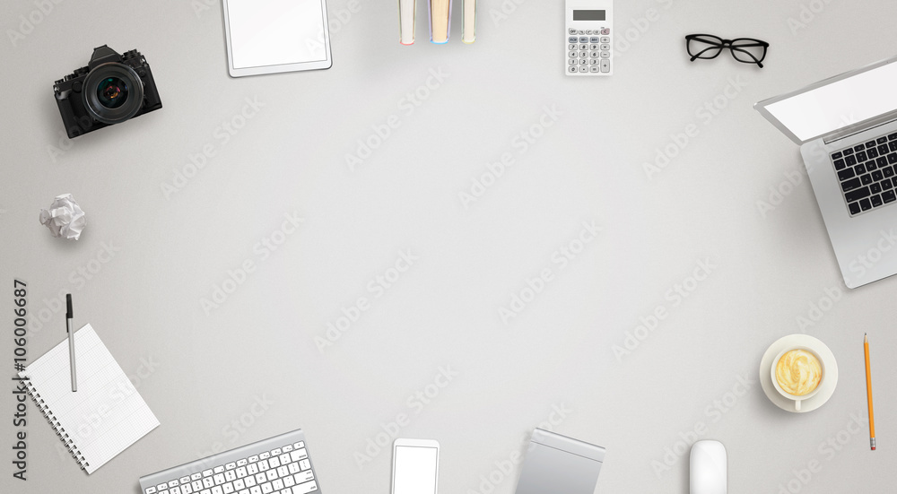 Work desk with free space for text surrounded with a lot of desk ...