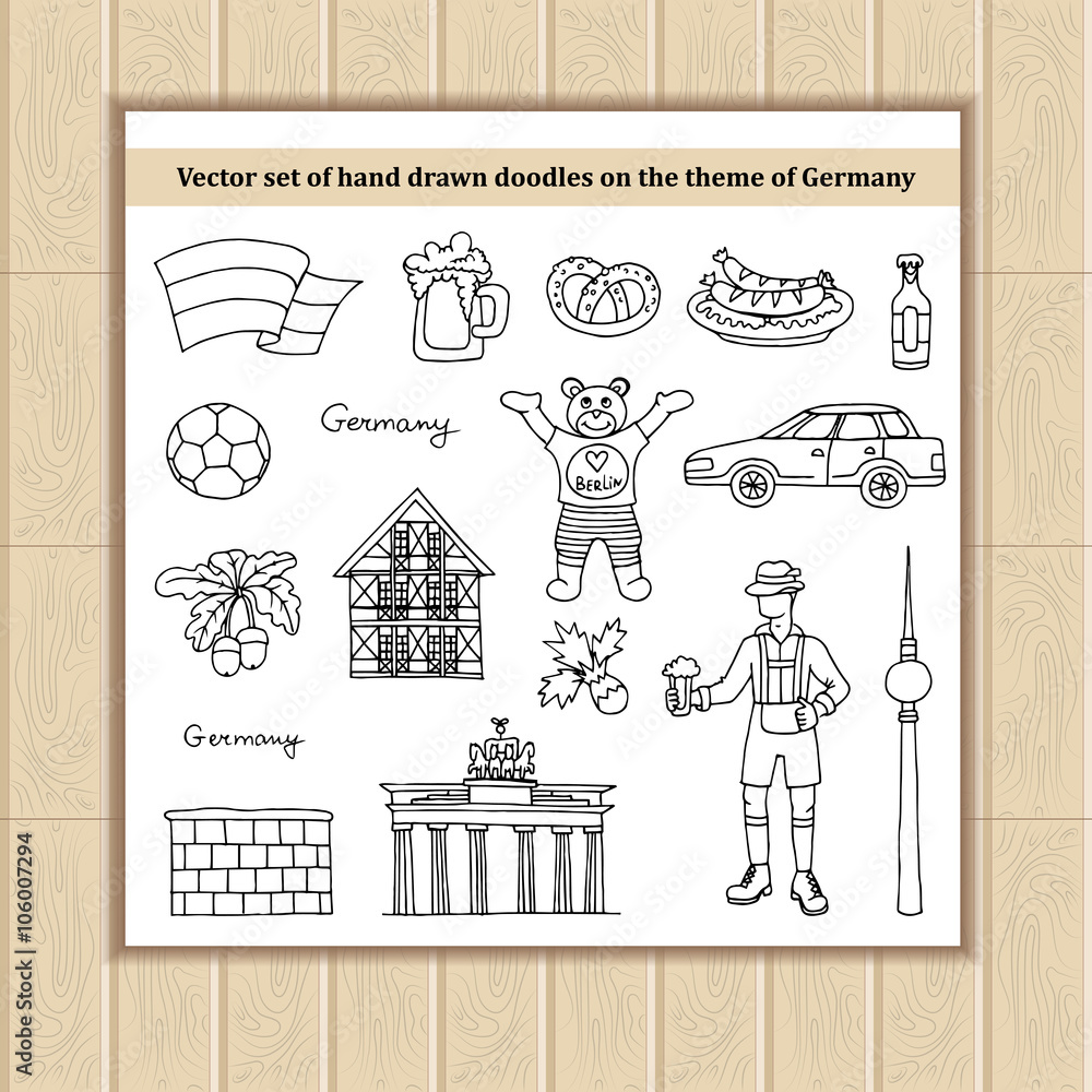 Vector set with hand drawn isolated doodles of Germany symbols Stock ...