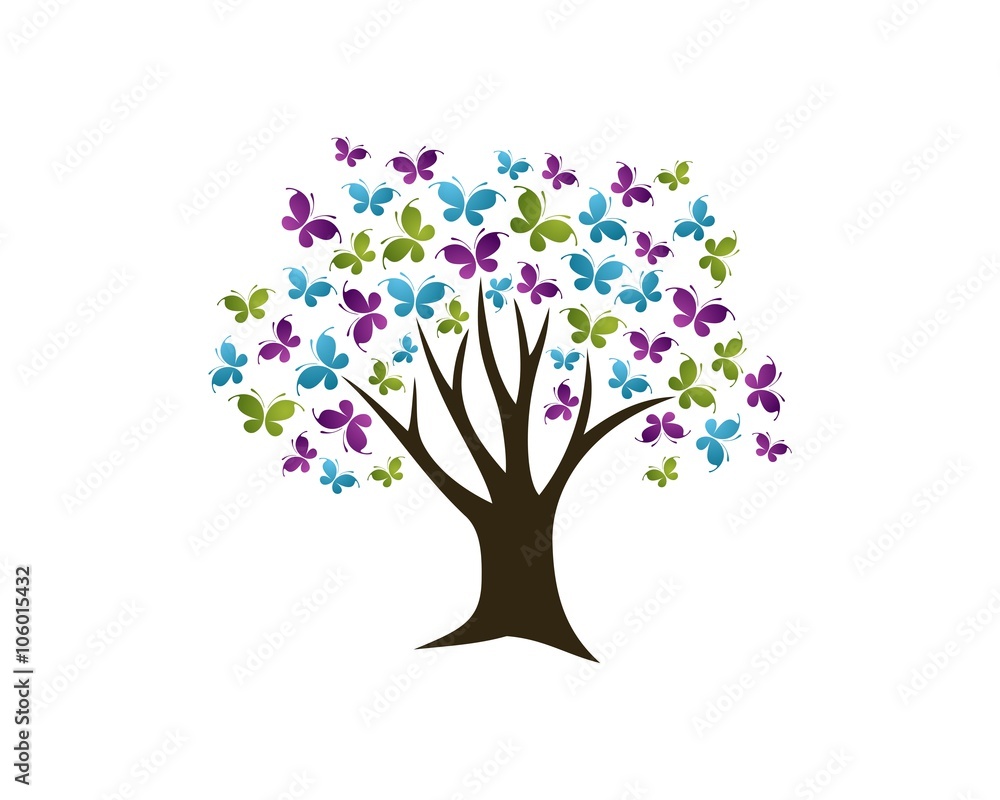 Butterfly Tree Logo Stock Vector | Adobe Stock