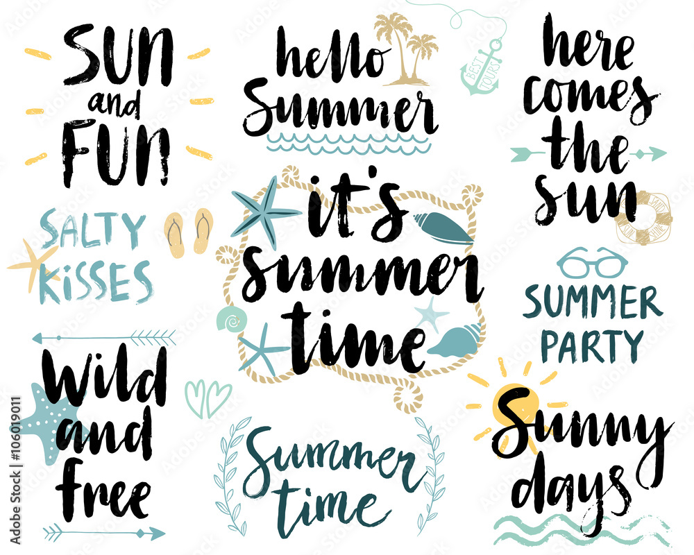 Summer Lettering Design Set - hand drawn. Stock Vector | Adobe Stock