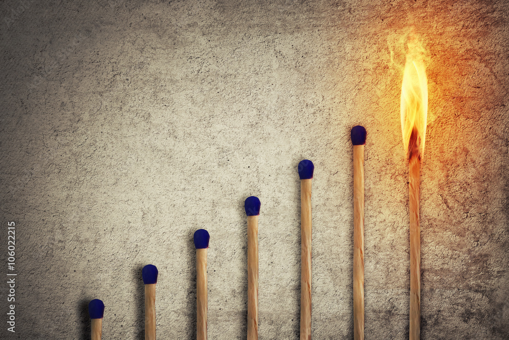 Set of matches stacked in a staircase or stairs formation with one ...