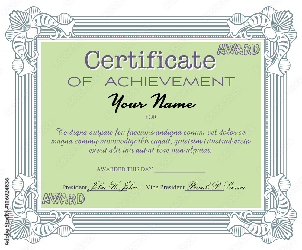 Isolated certificate with the text certificate of achievement written ...