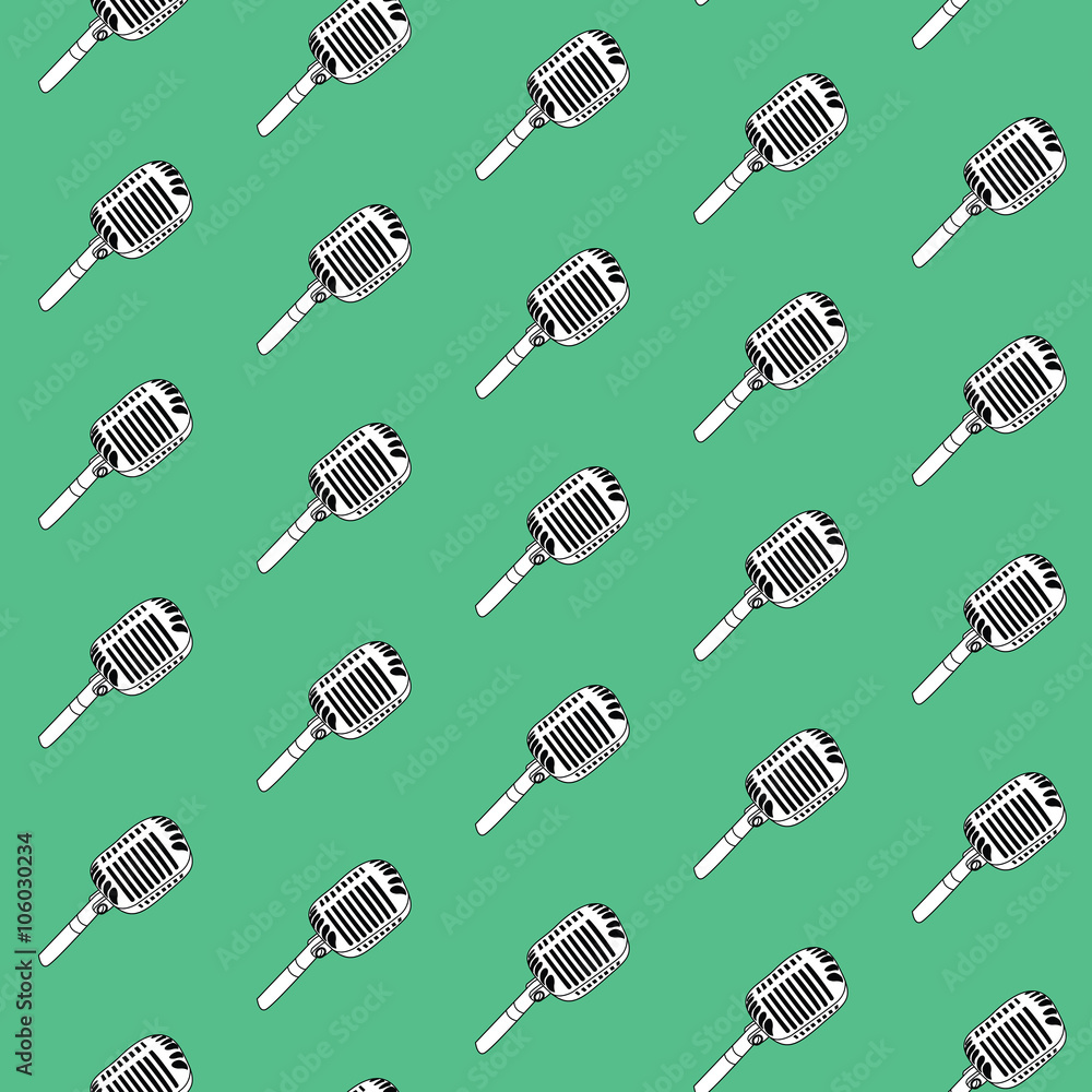 Seamless pattern. Vintage microphone background textures, hand drawn ...