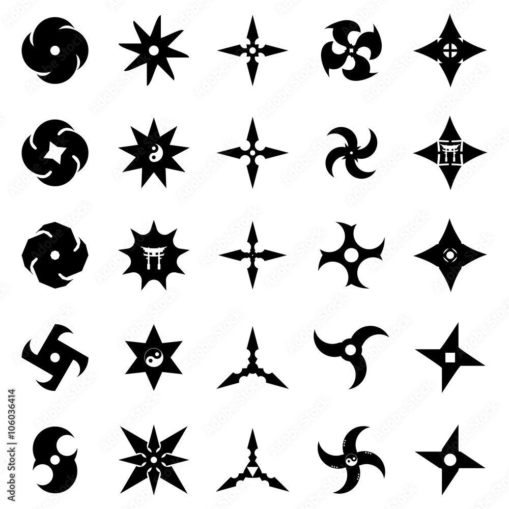 vector black shuriken set Stock Vector | Adobe Stock