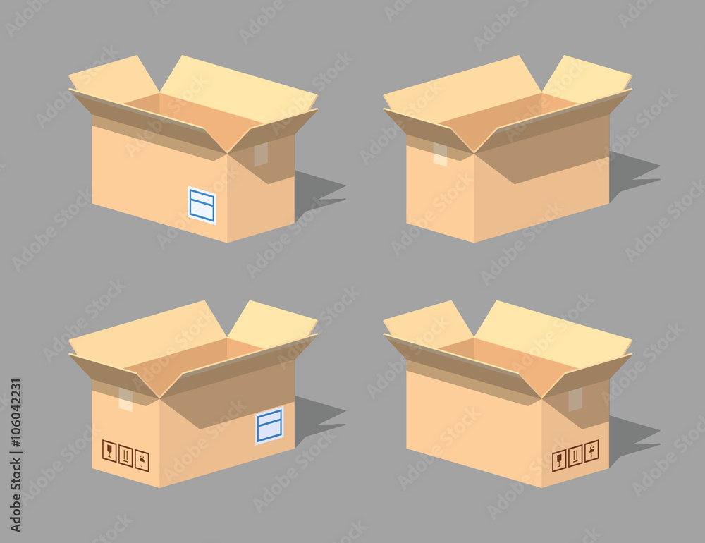 Open empty cardboard box. 3D lowpoly isometric vector illustration. The ...