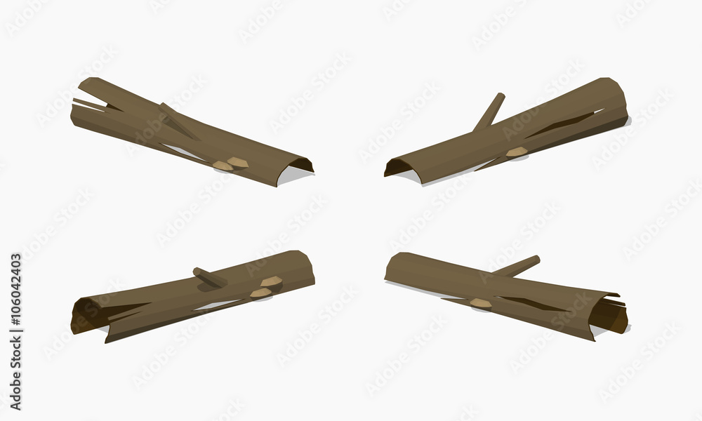 Rotten log. 3D lowpoly isometric vector illustration. The set of ...