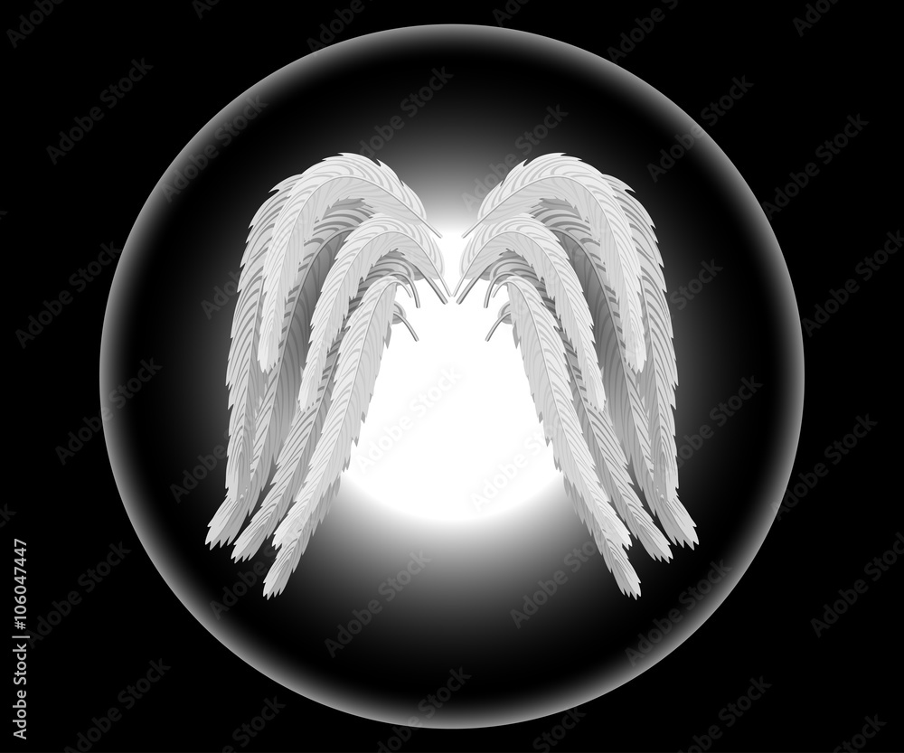 angel wings and far ahead of the bright light. vector illustration for ...